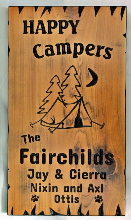 Happy Campers Sign | Custom Campsite Signs | Carved Wood Signs