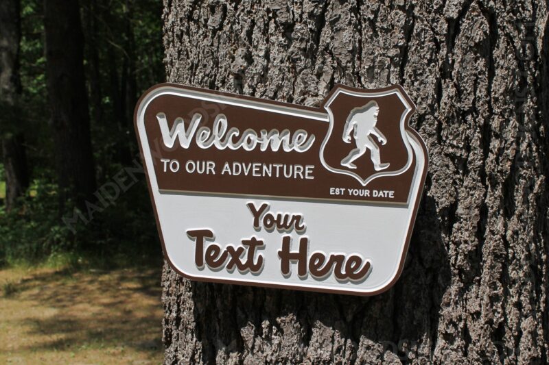 Welcome to Our Adventure Camp Sign - Personalize Your Outdoor Retreat